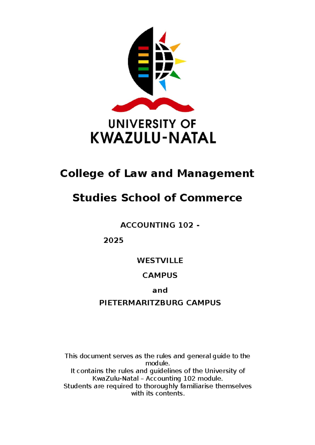 Course Guide: ACCT 102 - WV & PMB Semester 2 Outline 2025 - Studocu