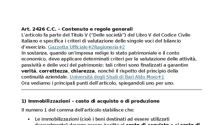 Art. 2426 C.C. - Regole di Valutazione Bilancio e Immobilizzazioni ...
