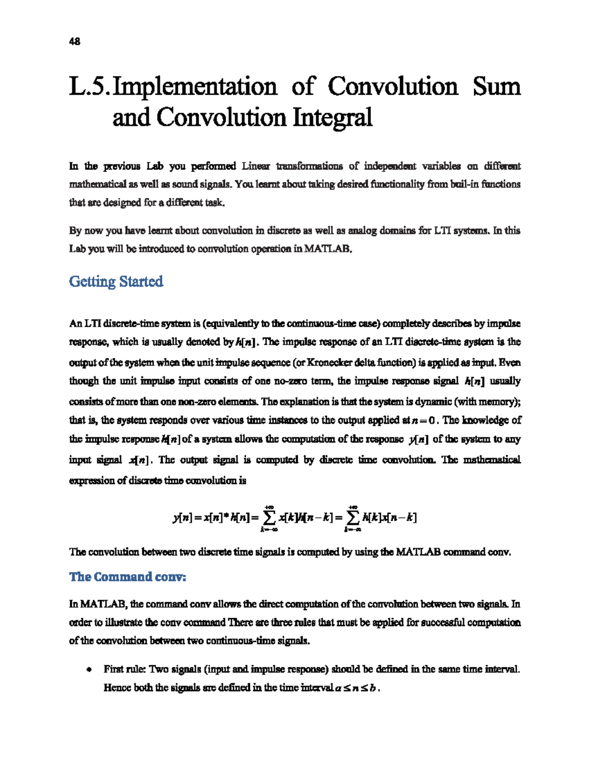 Lab 05 - Implementation of Convolution Sum & Integral in MATLAB - Studocu