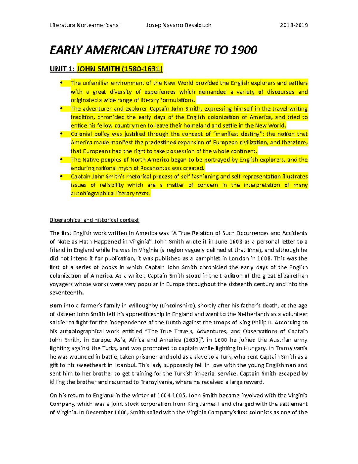 Literatura Norteamericana 1-1r-quatrimestre - EARLY AMERICAN LITERATURE ...