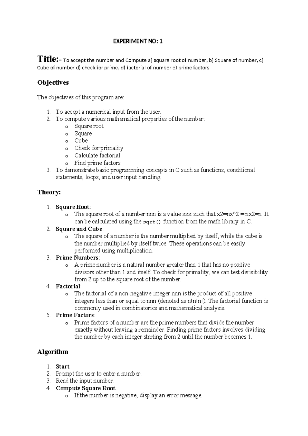 FPL Lab Manual SRJ - C Programming Experiments & Functions Notes - Studocu