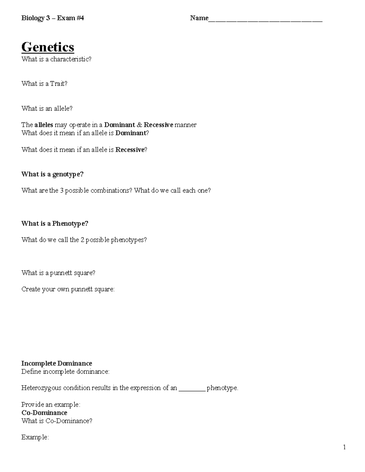 Bio3 Exam 4 Study Guide: Genetics, Evolution, and Natural Selection ...