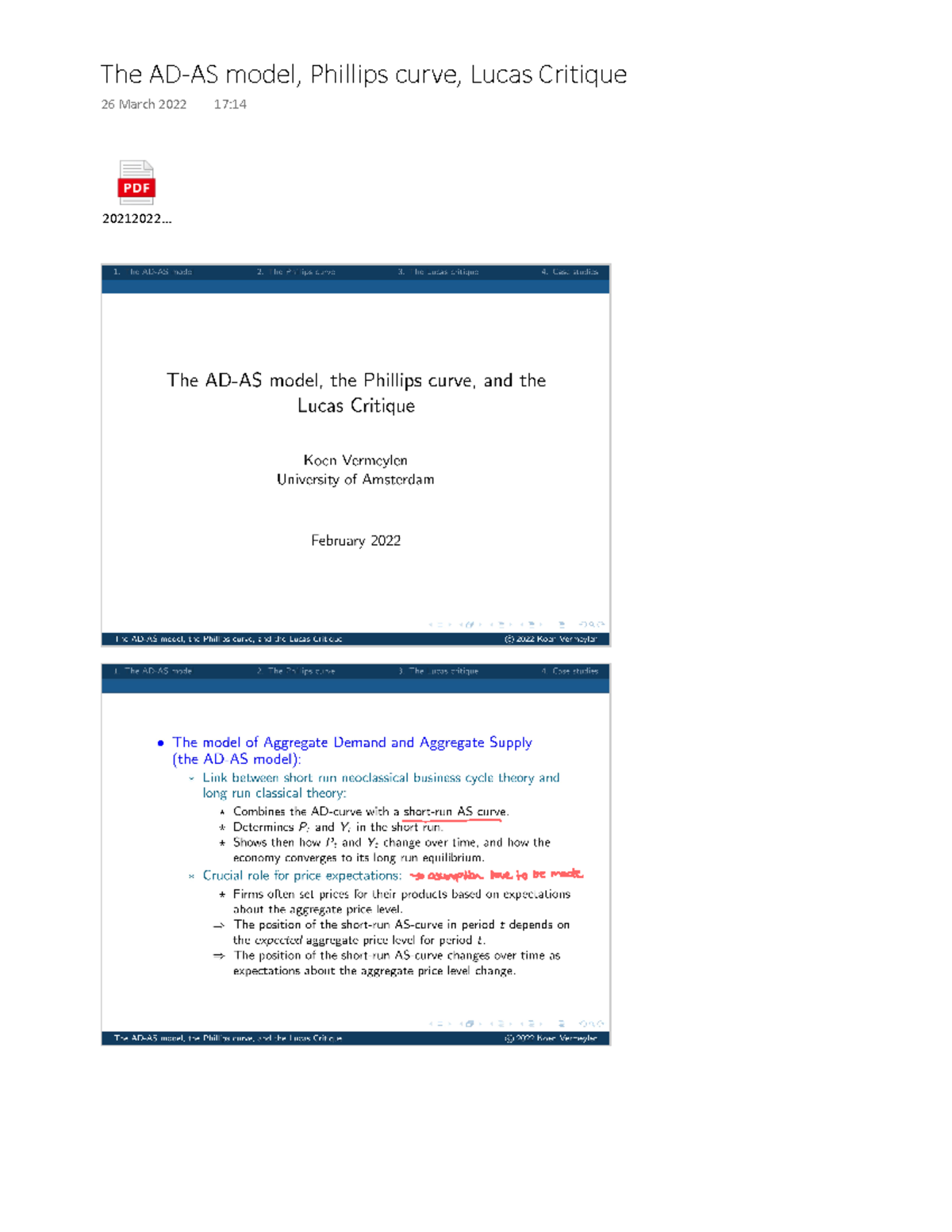 Annotated Notes on AD-AS, Phillips Curve, and Lucas Critique (ECO 2022 ...