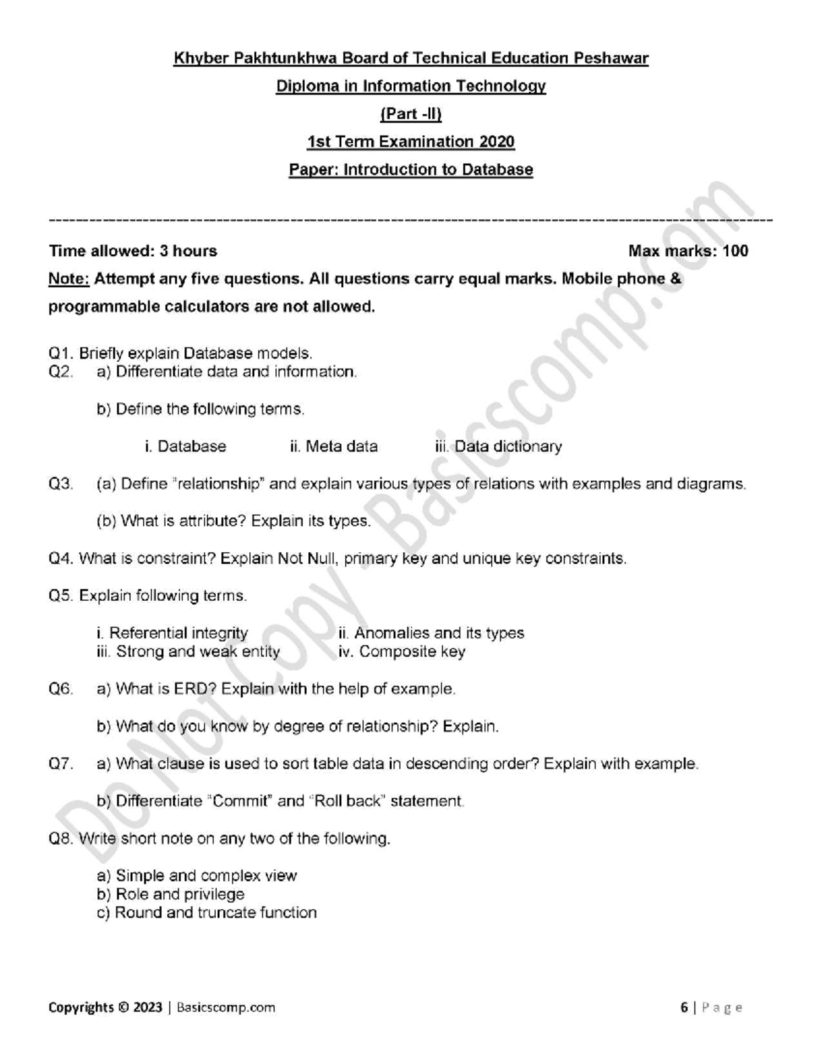 2nd Semester DIT Exam Papers 2022: Database & Graphic Design - Studocu