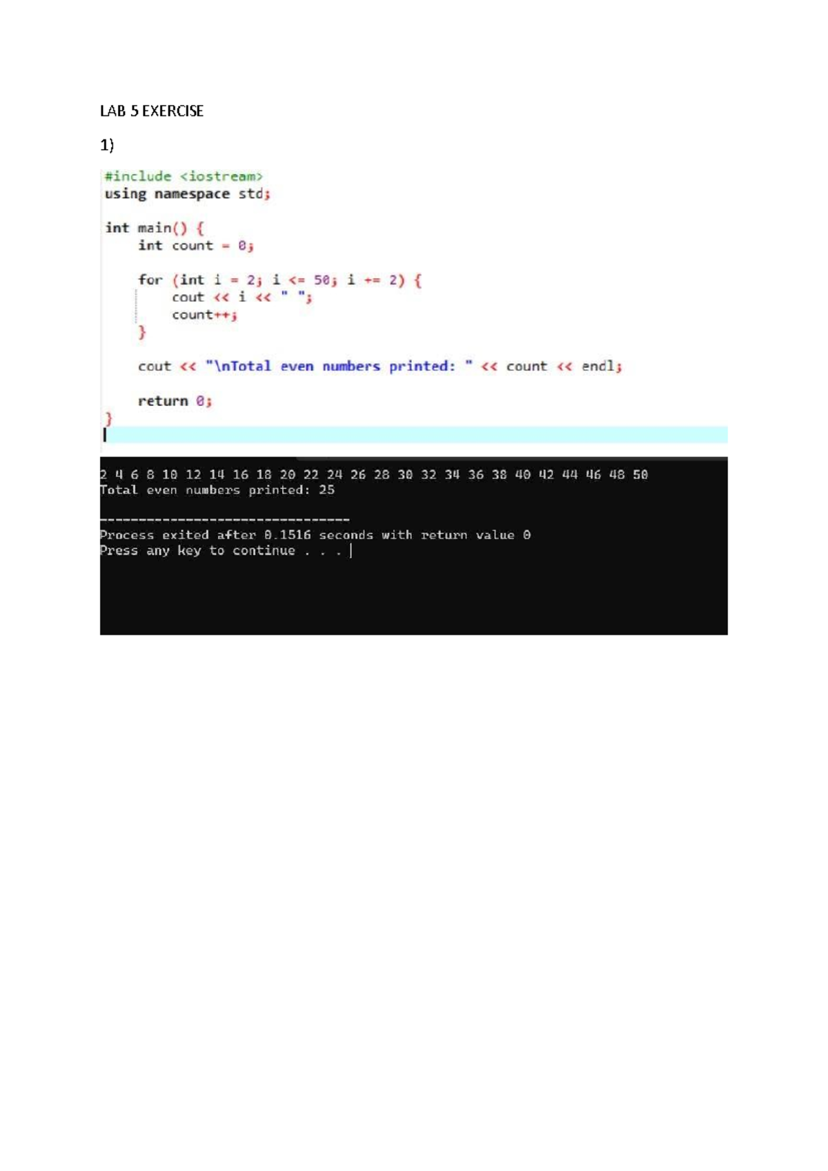 Ashraff LAB 5 Exercise: Even Numbers and Sums in C++ - Studocu