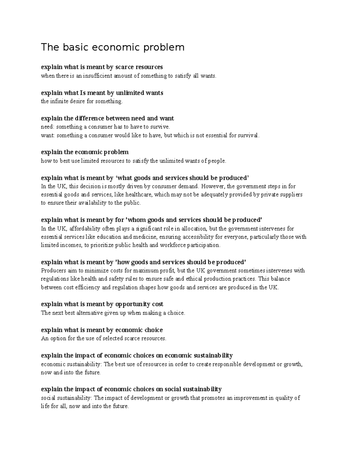 1.2 the basic economics problem - The basic economic problem explain ...