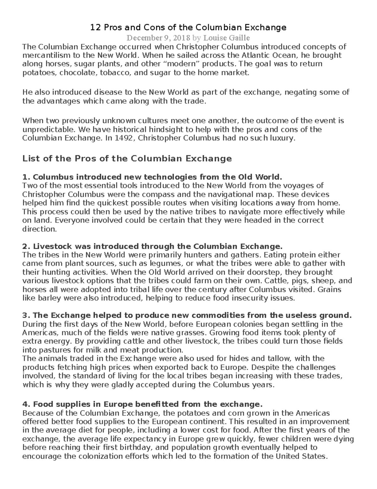 Pros and Cons of the Columbian Exchange: Historical Insight and Impact ...