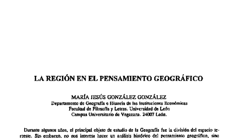 LA REGIÓN EN EL PENSAMIENTO GEOGRÁFICO: ANÁLISIS Y CONCEPTOS - Studocu
