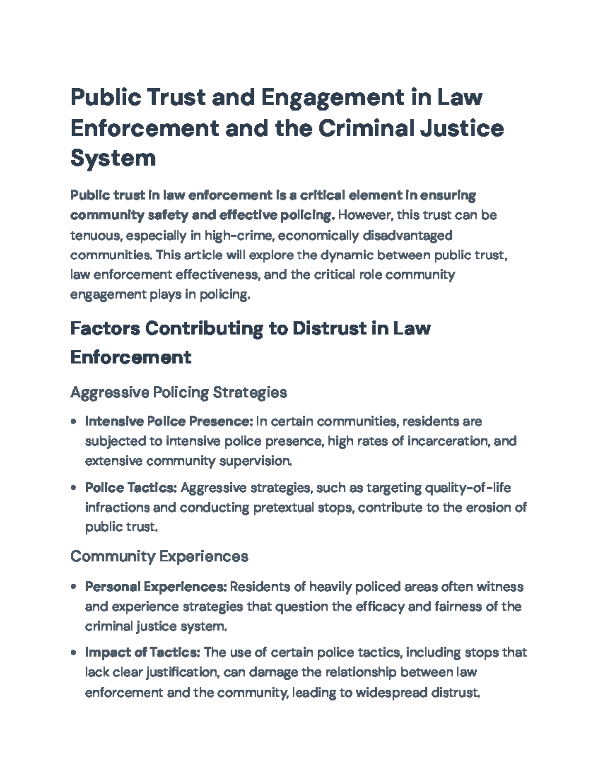 Public Trust, Engagement, and Law Enforcement in Criminal Justice ...