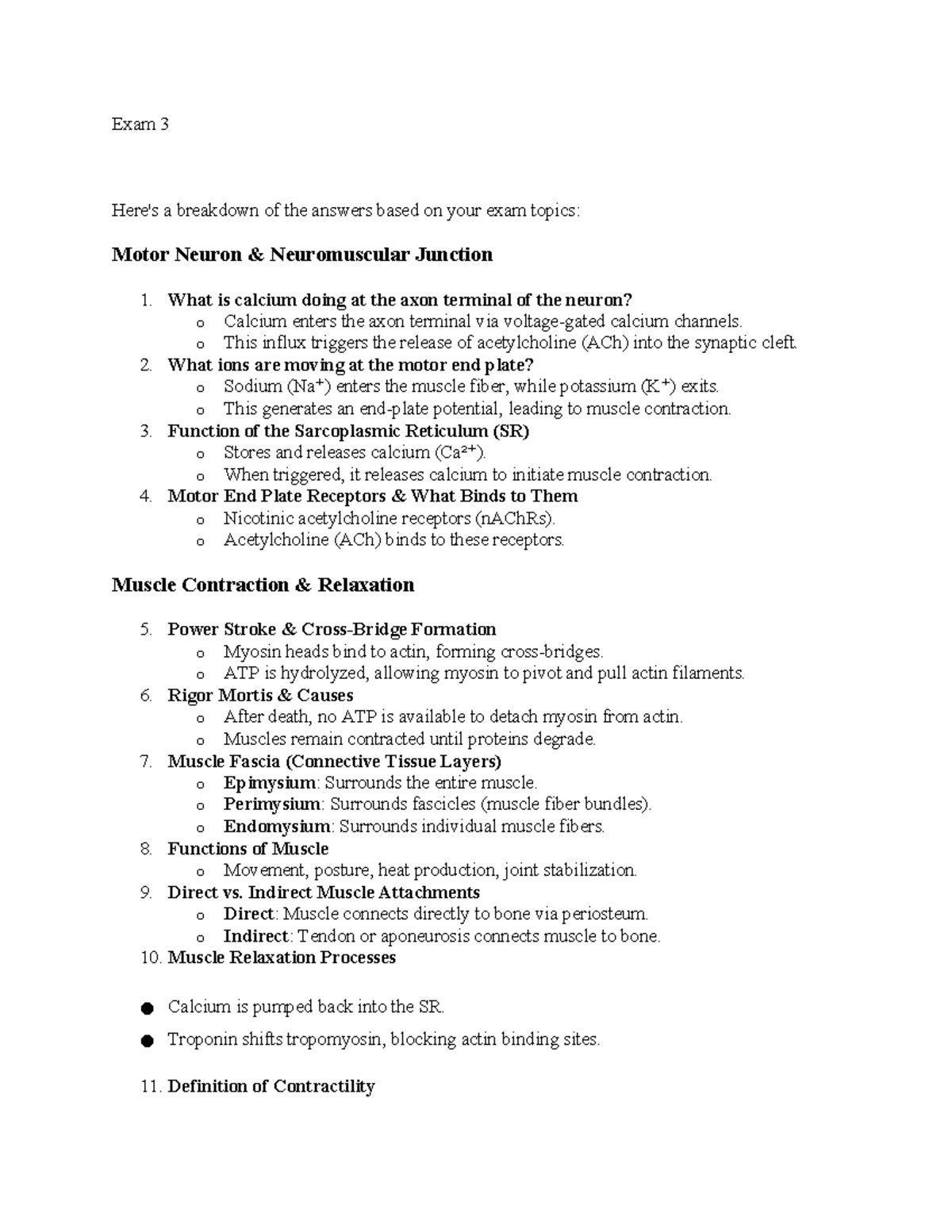 Muscle Anatomy and Function: Key Concepts for Exam 3 - Exam 3 Here's a ...