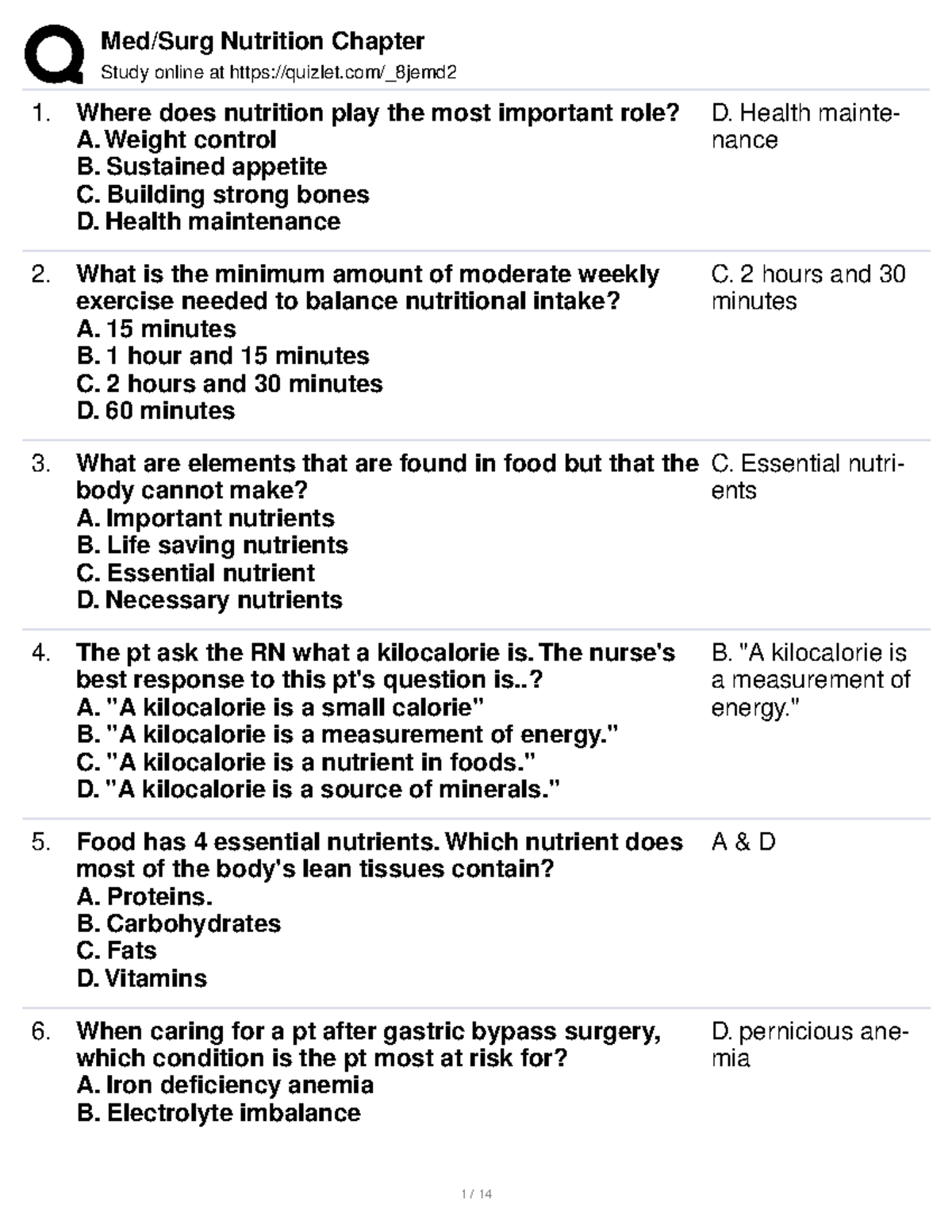 Med Surg Nutrition Chapter - Study online at quizlet/_8jemd Where does ...