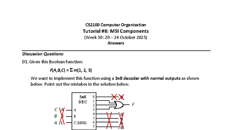 CS2100 Computer Organisation Tutorial 08 - Answers and Discussion - Studocu