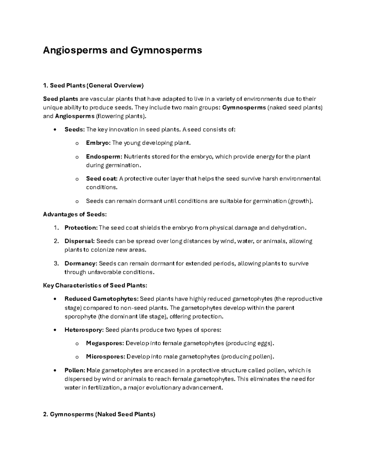 Angiosperms vs Gymnosperms: Overview of Seed Plants - Studocu