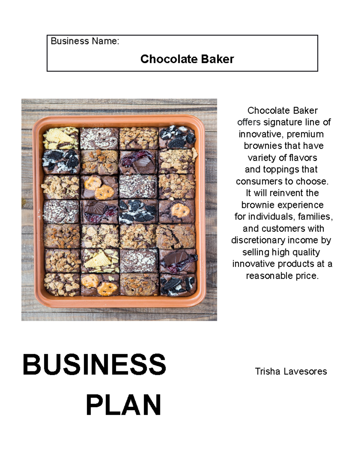 Final Business Plan for Chocolate Baker - A Sweet Treats Venture - Studocu