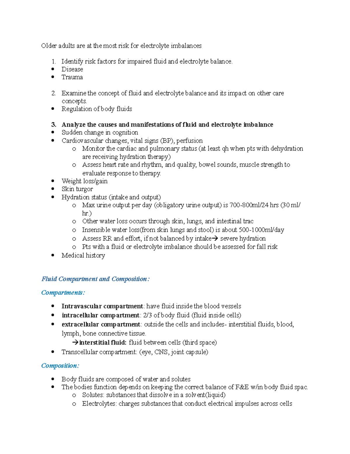 FLUID & ELECTROLYTE IMBALANCES: CONCEPT MAP FOR NURSING STUDENTS - Studocu