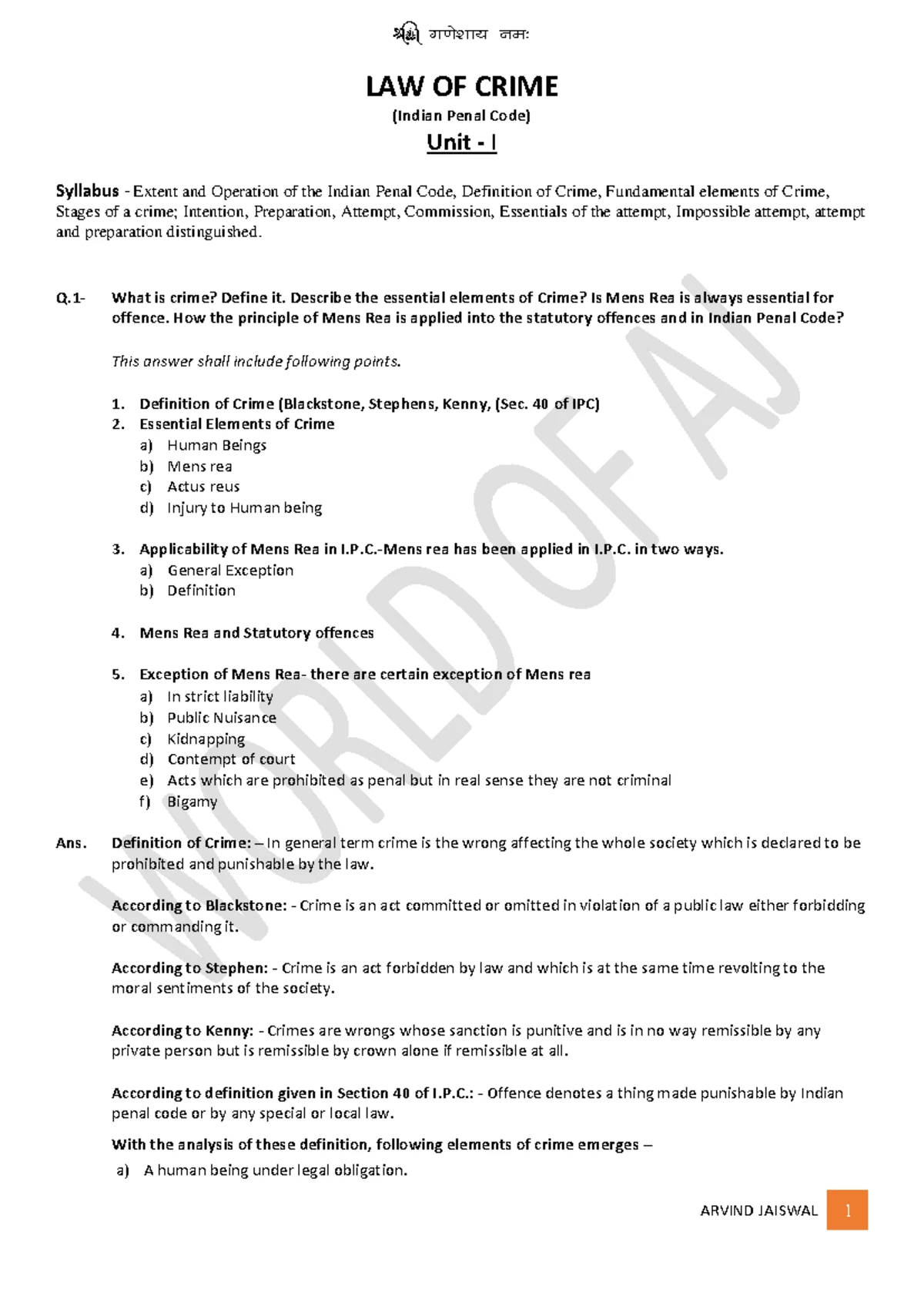 IPC - Aqwer - THE INDIAN PENAL CODE ___________ ARRANGEMENT OF SECTIONS ...
