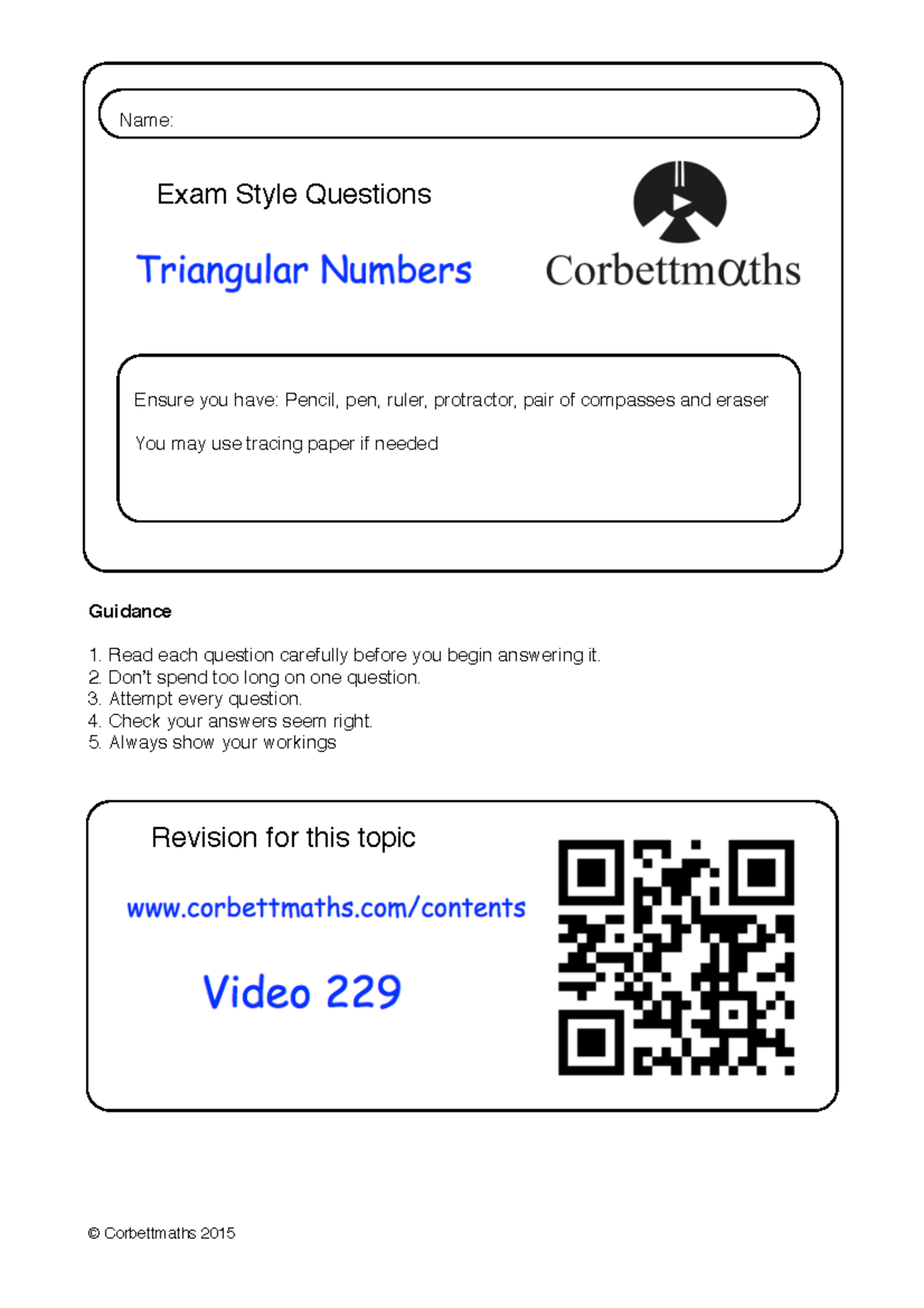 Triangular Numbers Exam Style Questions - Revision Guide - Studocu