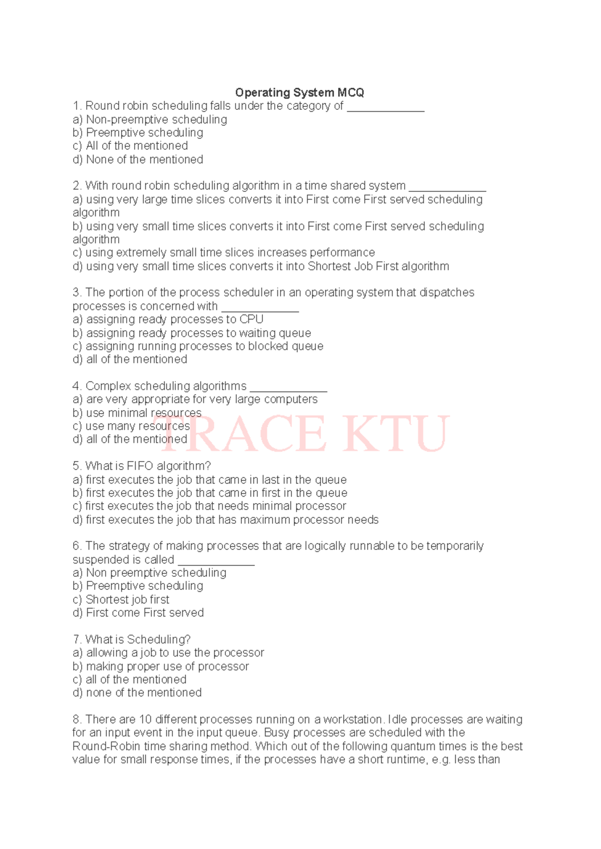 OS MCQ sample with answers - Operating System MCQ Round robin scheduling falls under the ...