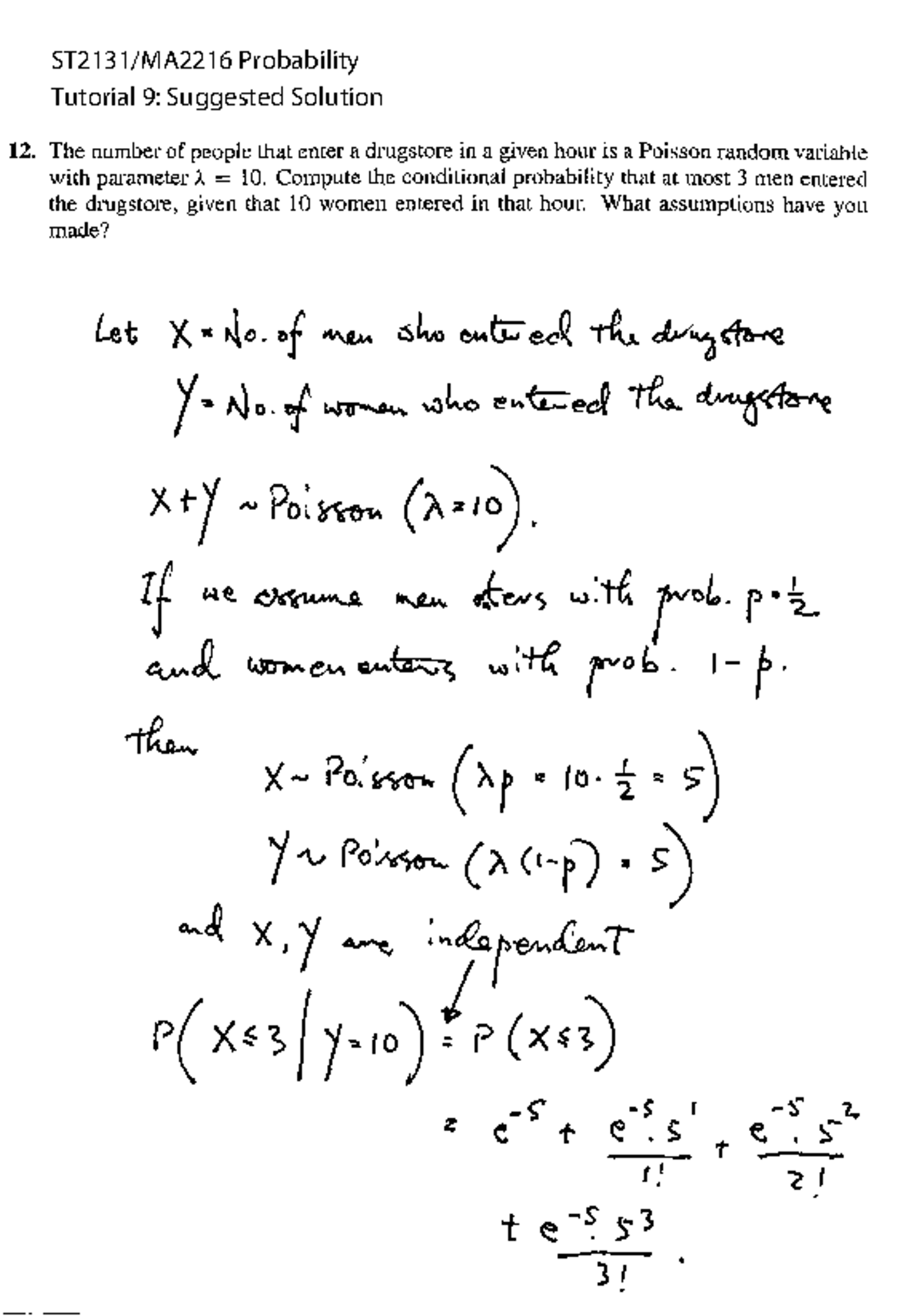 Probability Tutorial 9: Suggested Solutions for Poisson Problems - Studocu