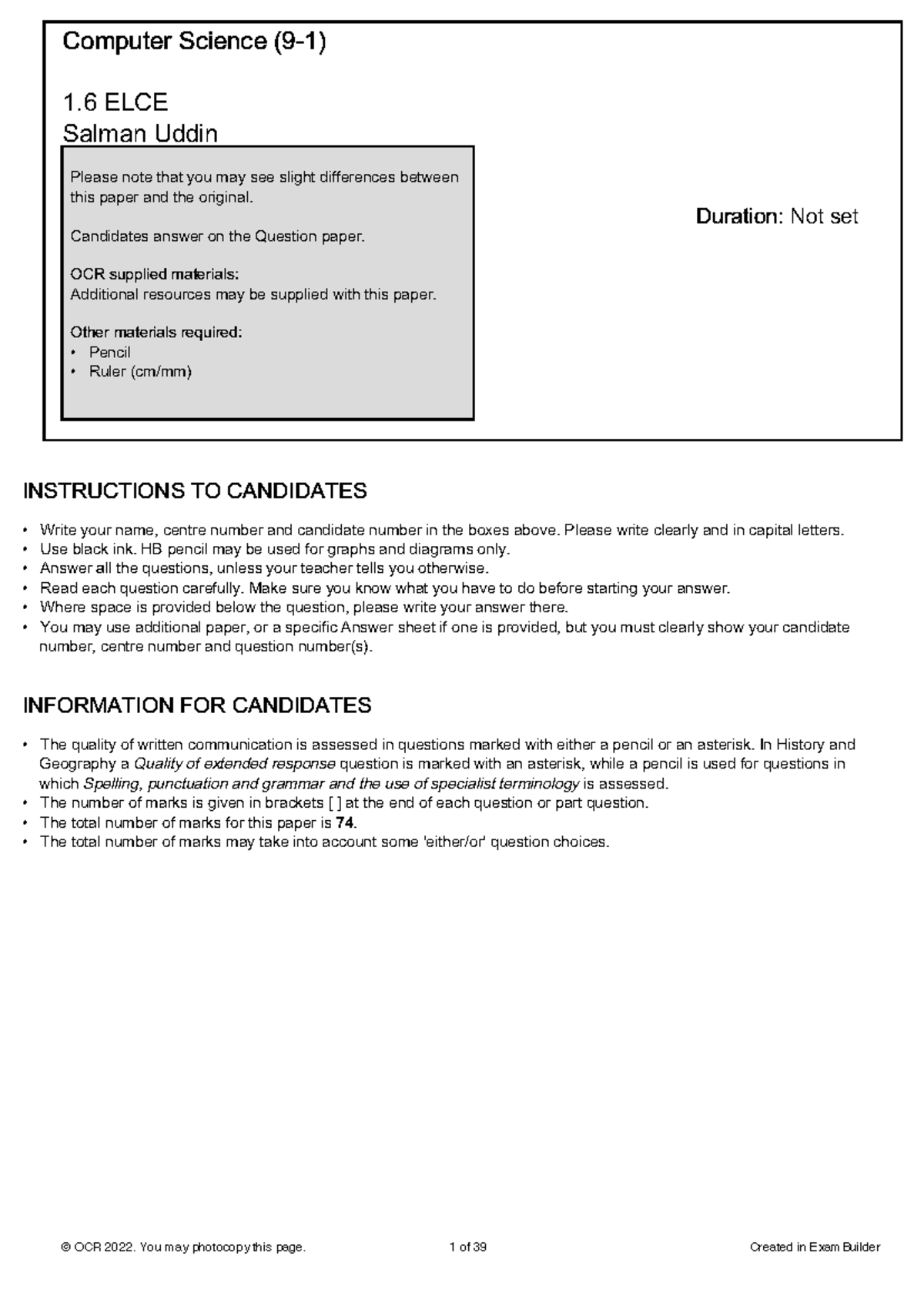 1.6 ELCE Final Exam Questions & Answers - Computer Science (9-1) - Studocu