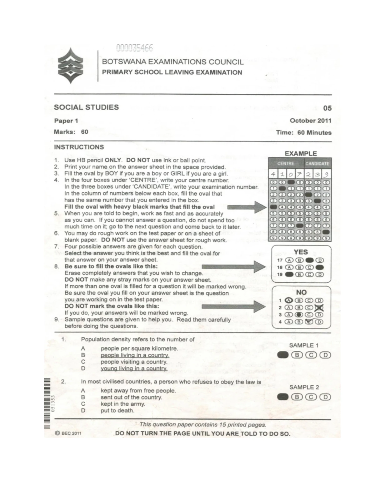 Social Studies Form 1 Exam Paper L5 to 8 - 2015 - Studocu