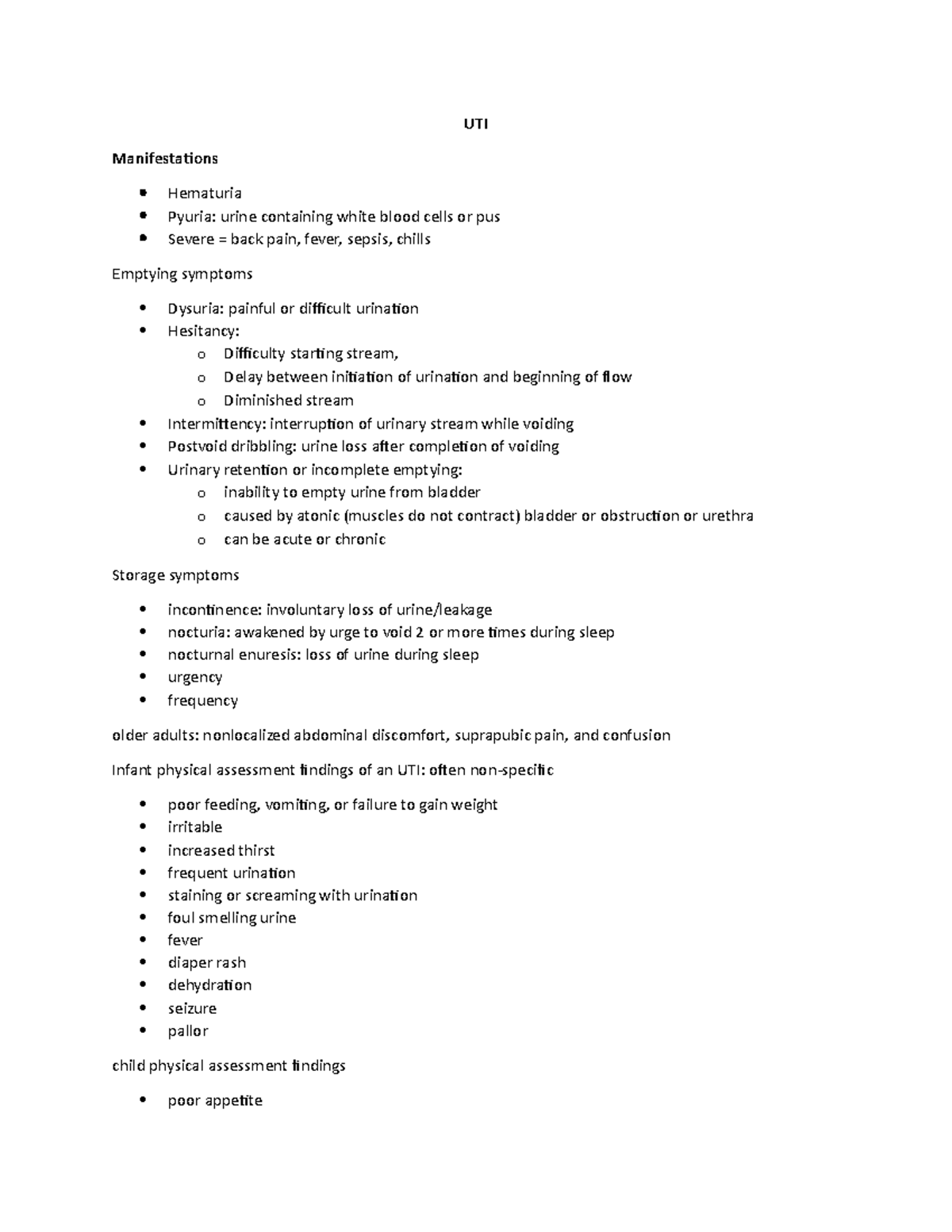 UTI Nursing Notes: Symptoms, Assessments, and Interventions - Studocu