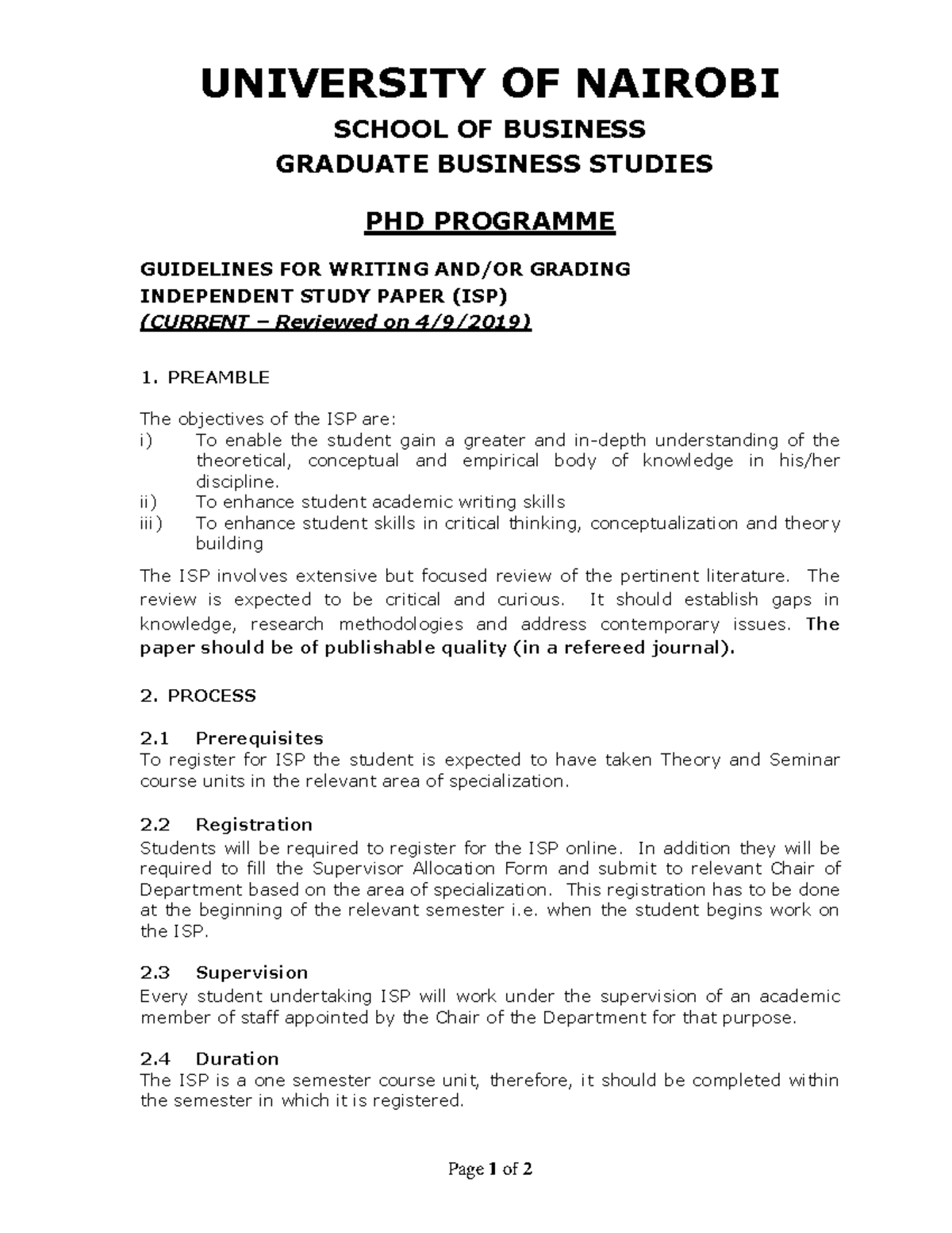 ISP Writing Guidelines for PhD Programme at UON School of Business ...