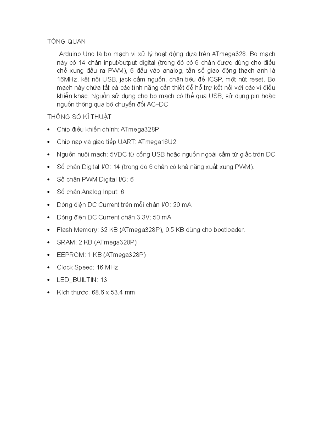 TỔNG QUAN VỀ MẠCH UNO (Arduino Uno) - Thông Số Kỹ Thuật - Studocu