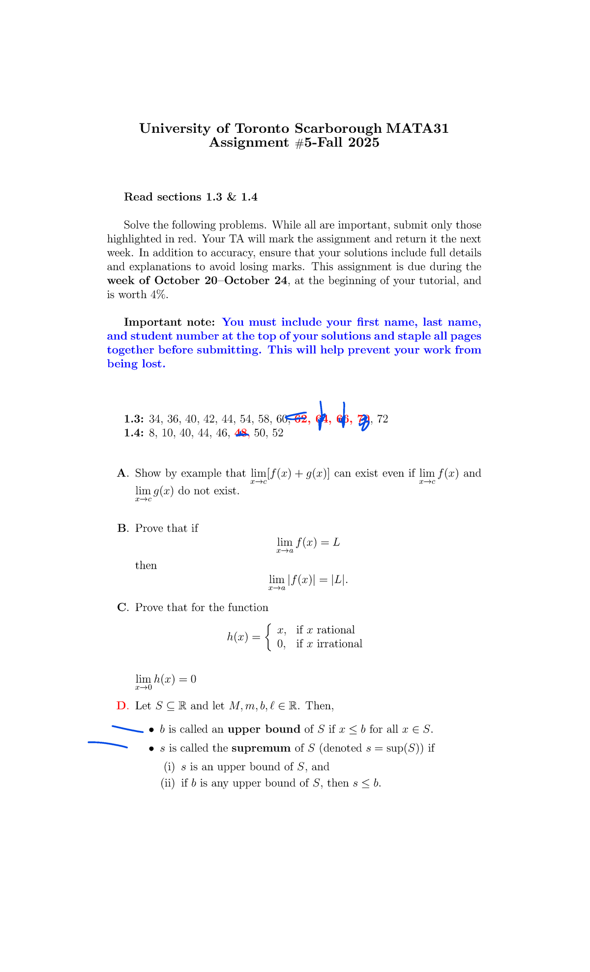 MATA31 Assignment 2025: Problem Solutions & Submission Guidelines - Studocu
