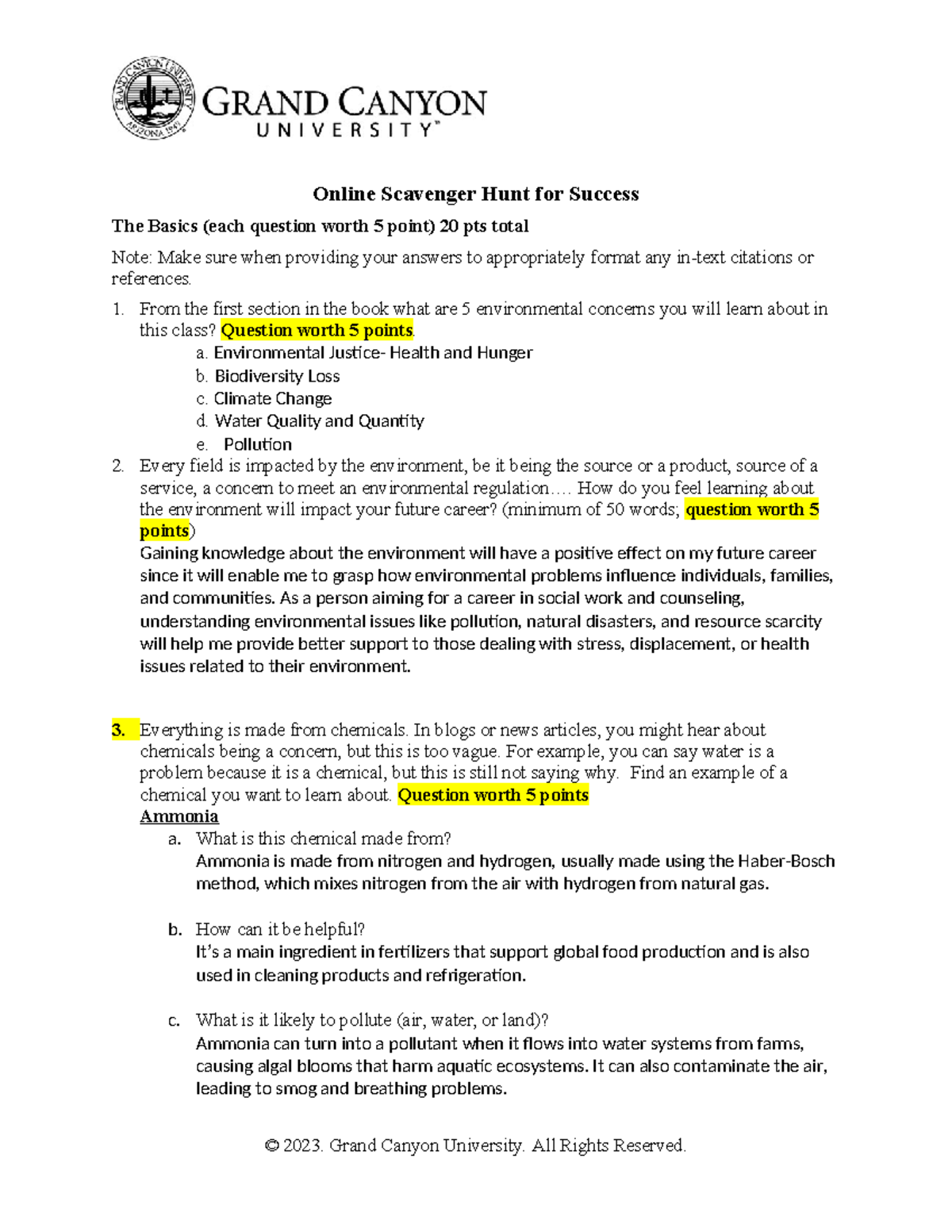 Online Scavenger Hunt for Success: Environmental Insights (GCU) - Studocu