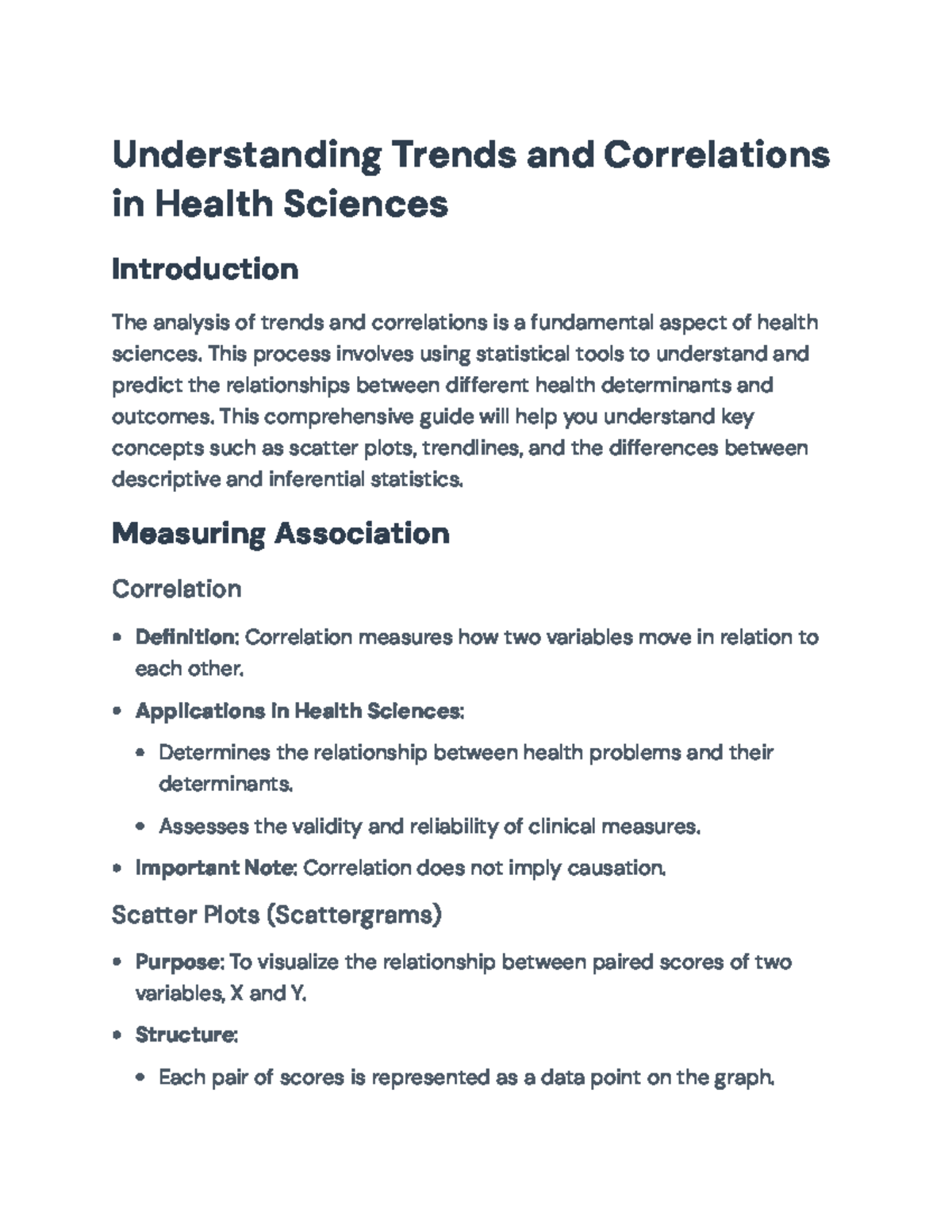 Understanding Trends and Correlations in Health Sciences (CXA103 ...