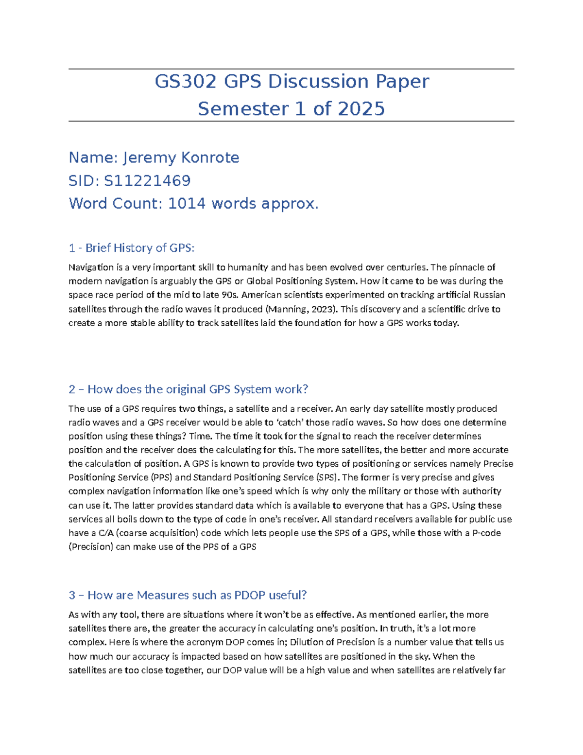 S11221469 Bonus Discussion Paper - GS302 GPS Discussion Paper Semester ...