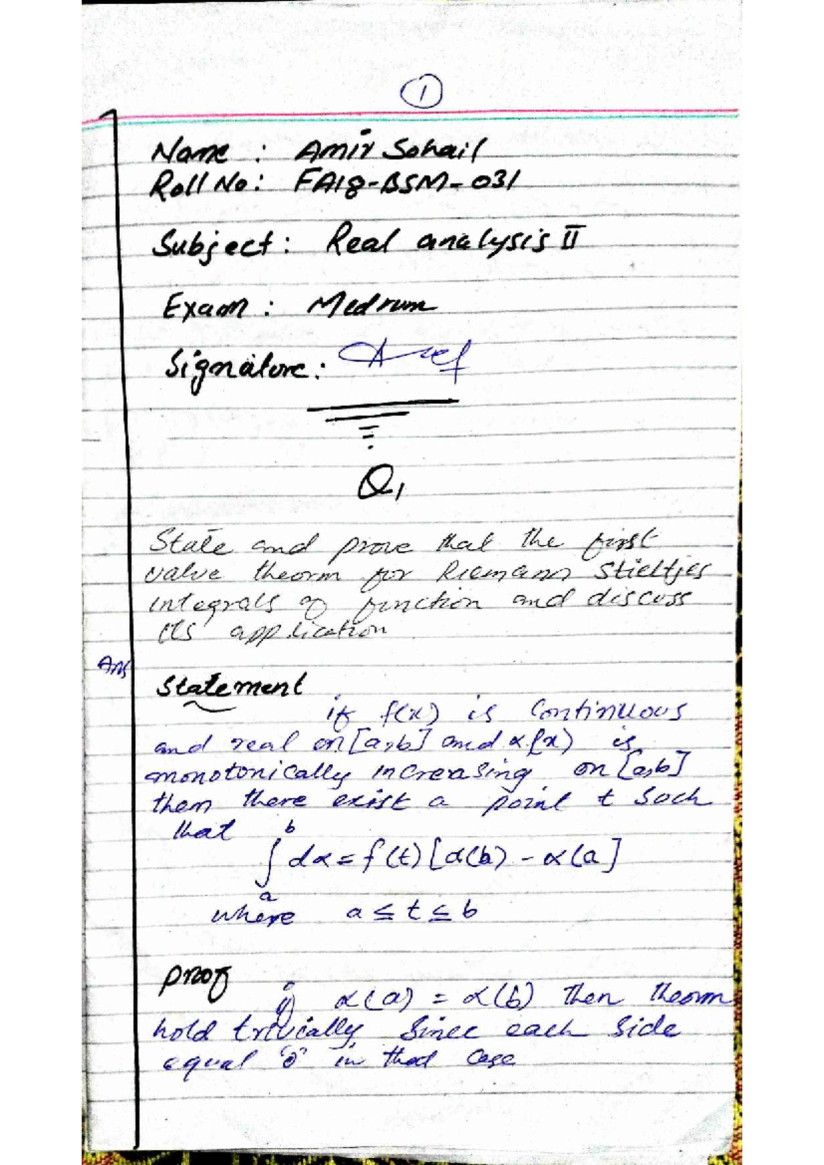 Real Analysis II (FA18-BSM 031) - Lecture on Riemann-Stieltjes ...