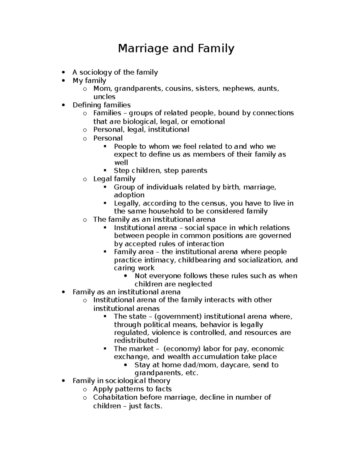 Marriage and Family - Lecture Notes on Sociological Perspectives and ...