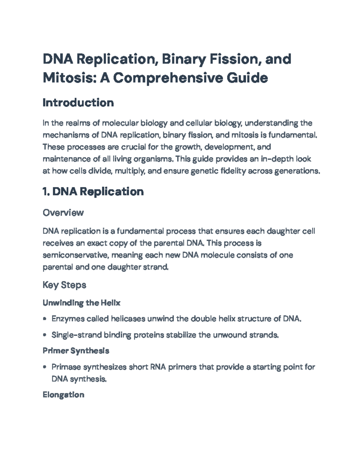 DNA Replication, Binary Fission, and Mitosis: Comprehensive Overview ...