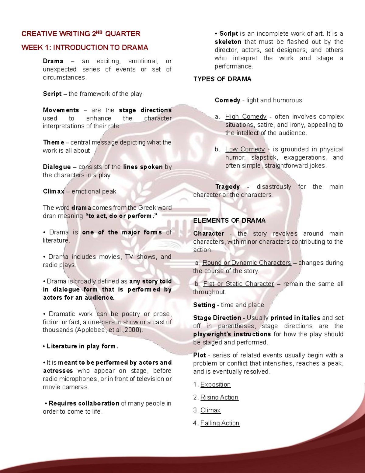 Creative Writing 2ND Quarter: Drama, Intertextuality & Staging ...