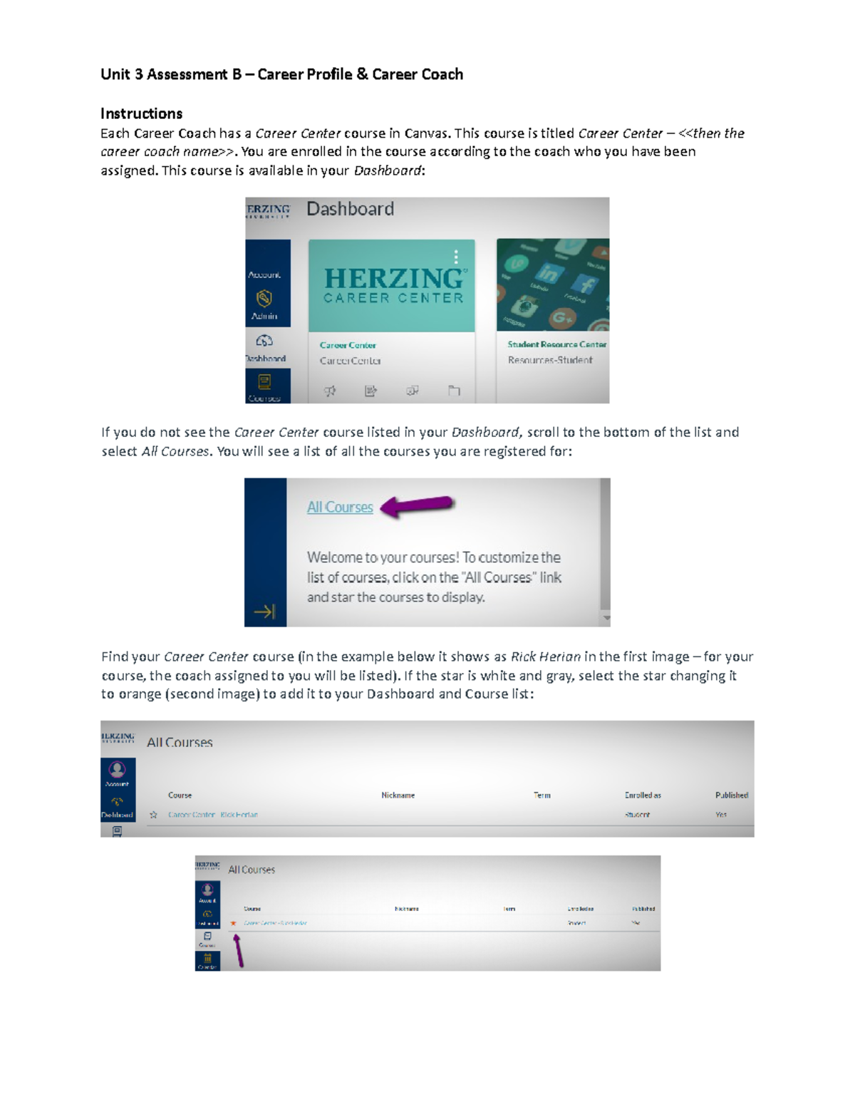 Career Center Unit 3 Assessment: Career Profile & Coach Guide - Studocu