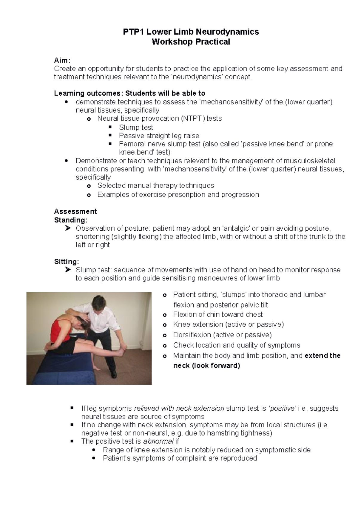 3 Neurodynamics LL practical handout notes - PTP1 Lower Limb ...