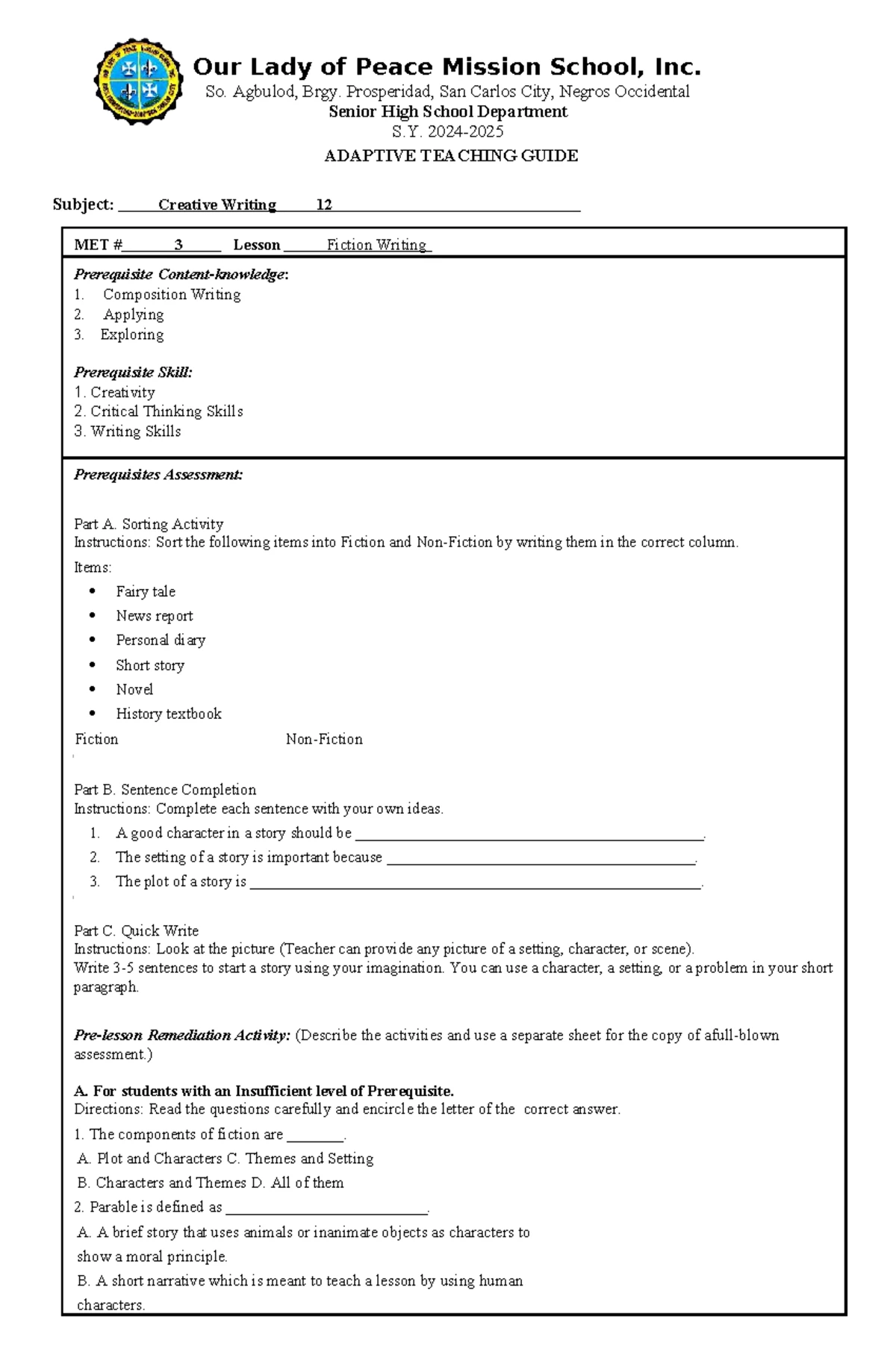 ATG 5 - Creative Writing 12: Writing a Scene for One-Act Play Guide ...