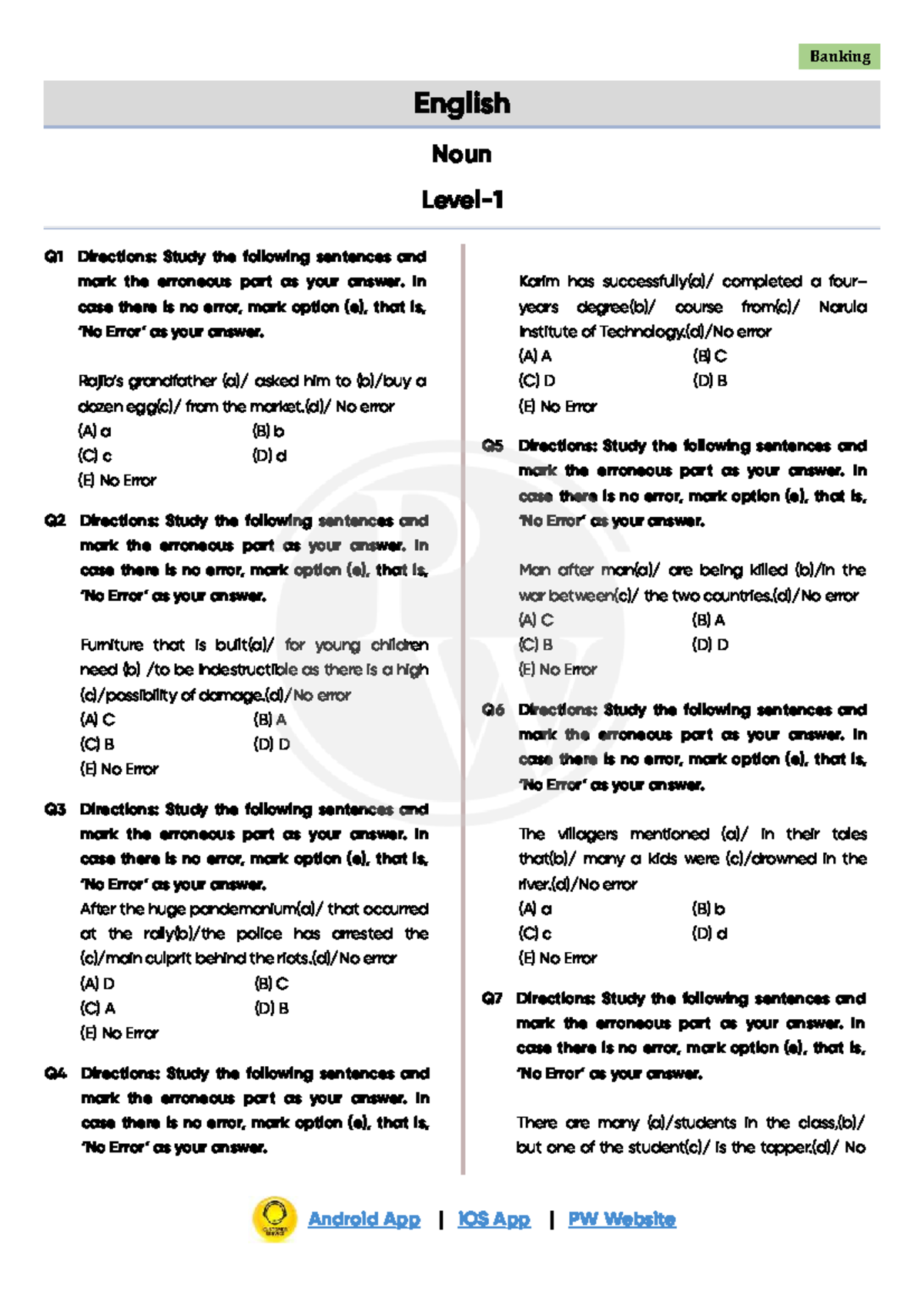 Noun Chapter Wise DPP - Basic Errors and Corrections - Studocu