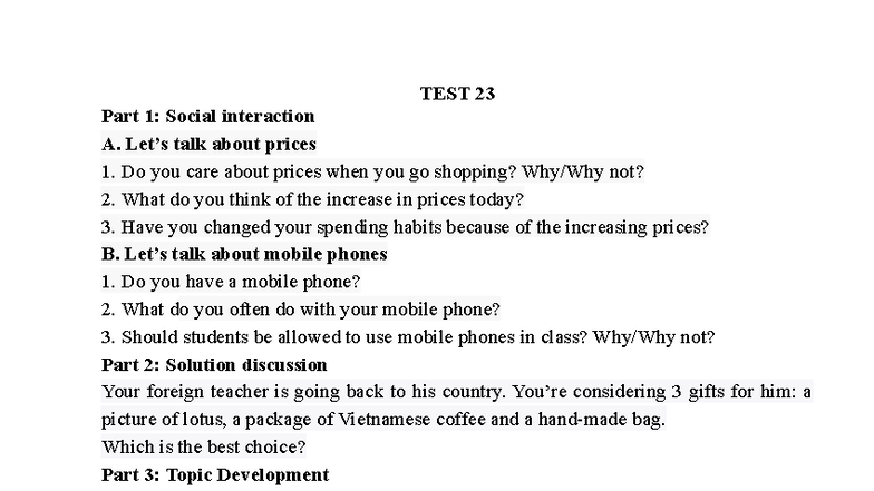 TEST 23 - Social Interaction & Study Abroad Discussion - Studocu
