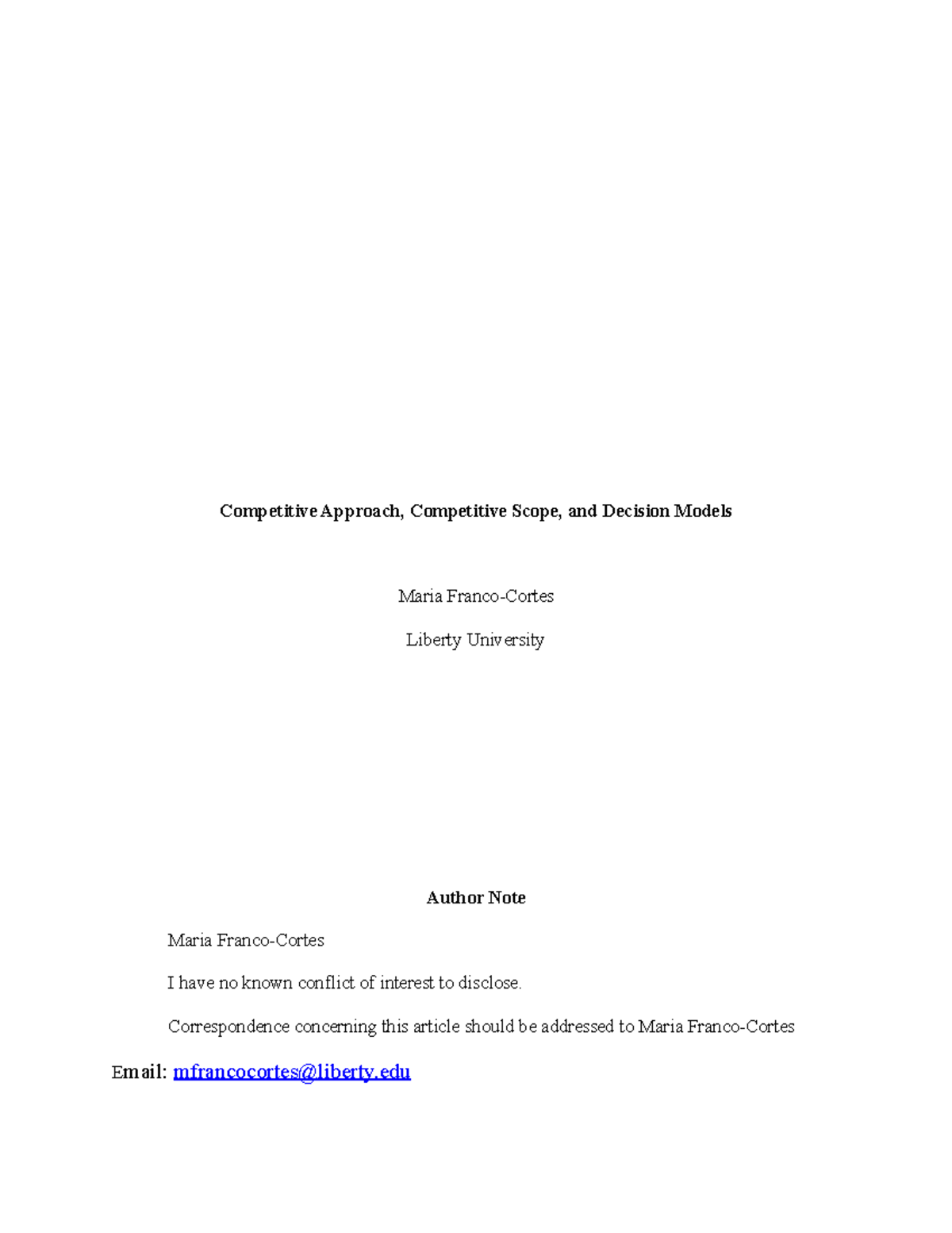 COMP 101: Competitive Approaches, Scope & Decision Models Overview ...