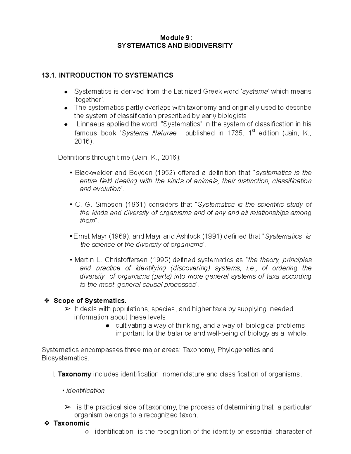 Bio 10. Module 9 – Systematics and Biodiversity (2) - Module 9 ...