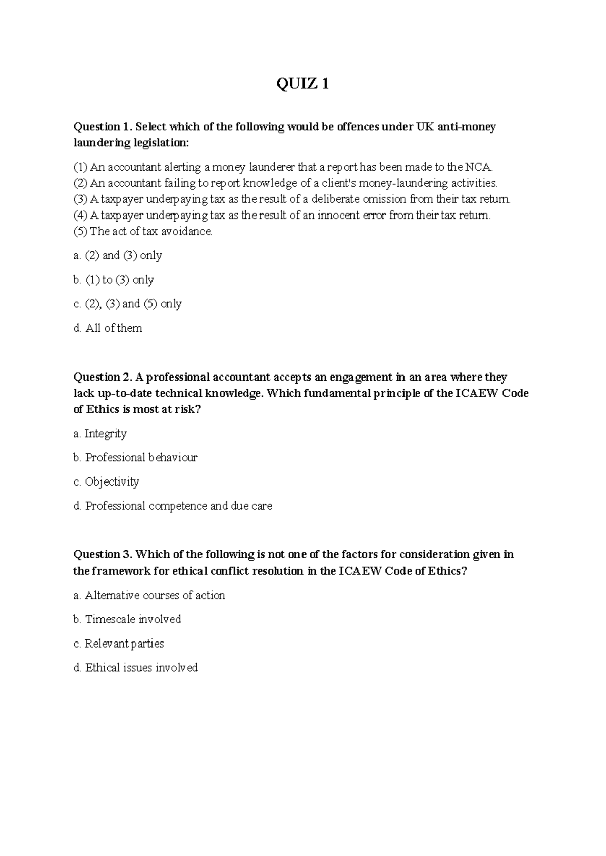 QUIZ 1: UK Taxation and Ethics Questions - Studocu
