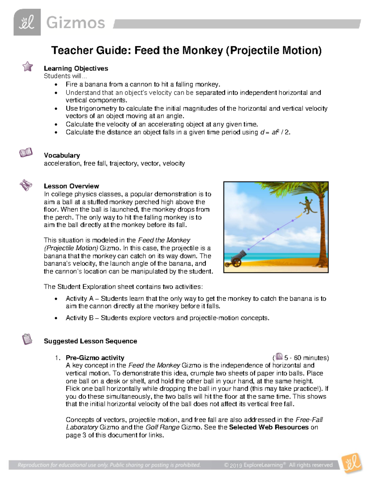 Teacher Guide: Projectile Motion - Feed the Monkey (Physics T101) - Studocu