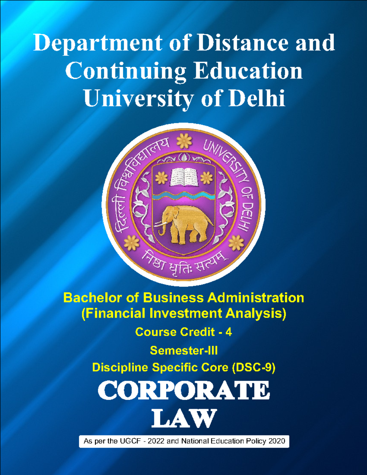 Corporate Law and FMI - Department of Distance and Continuing Education ...