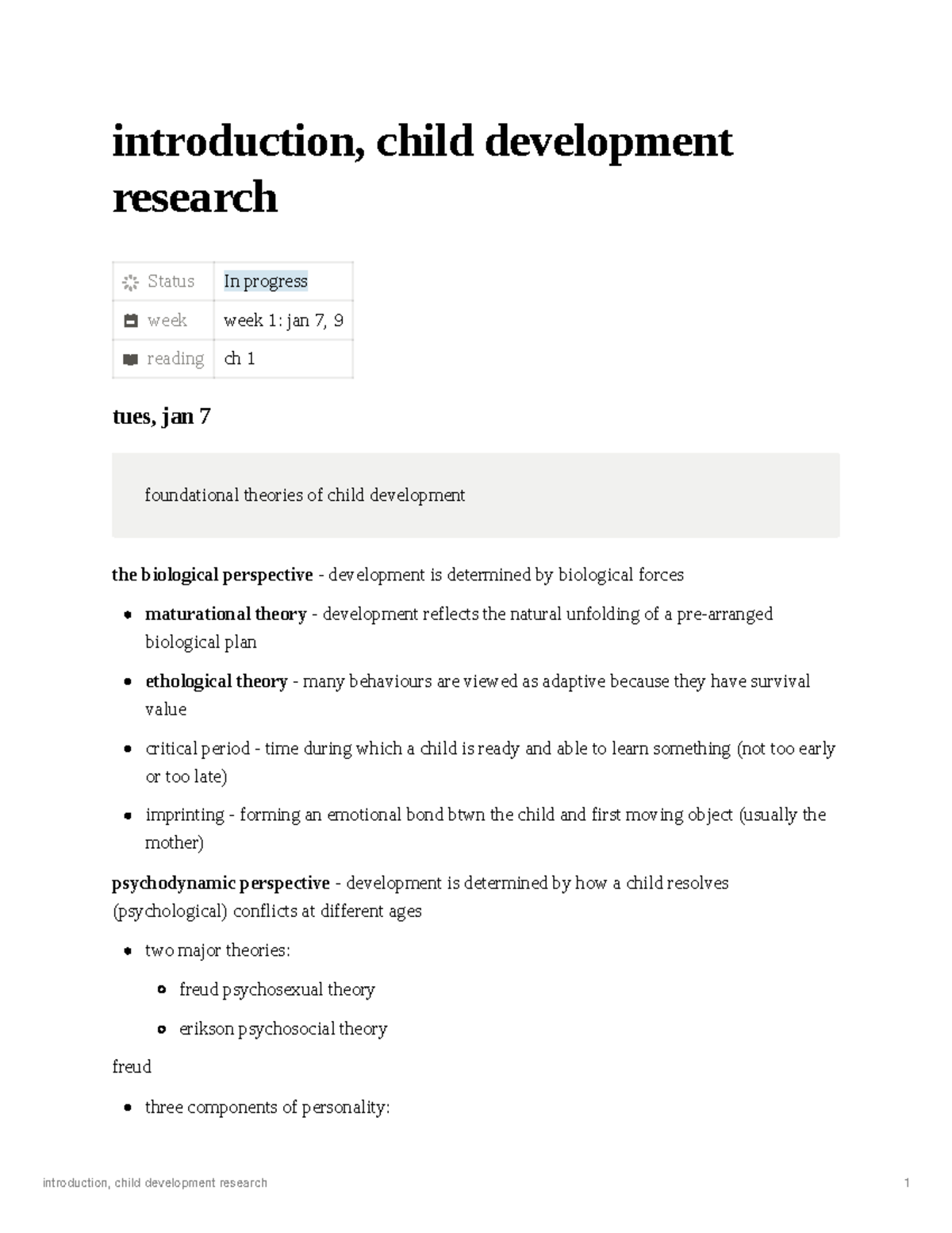 PSYC2450 Week 1: Foundations of Child Development Theories and Research ...