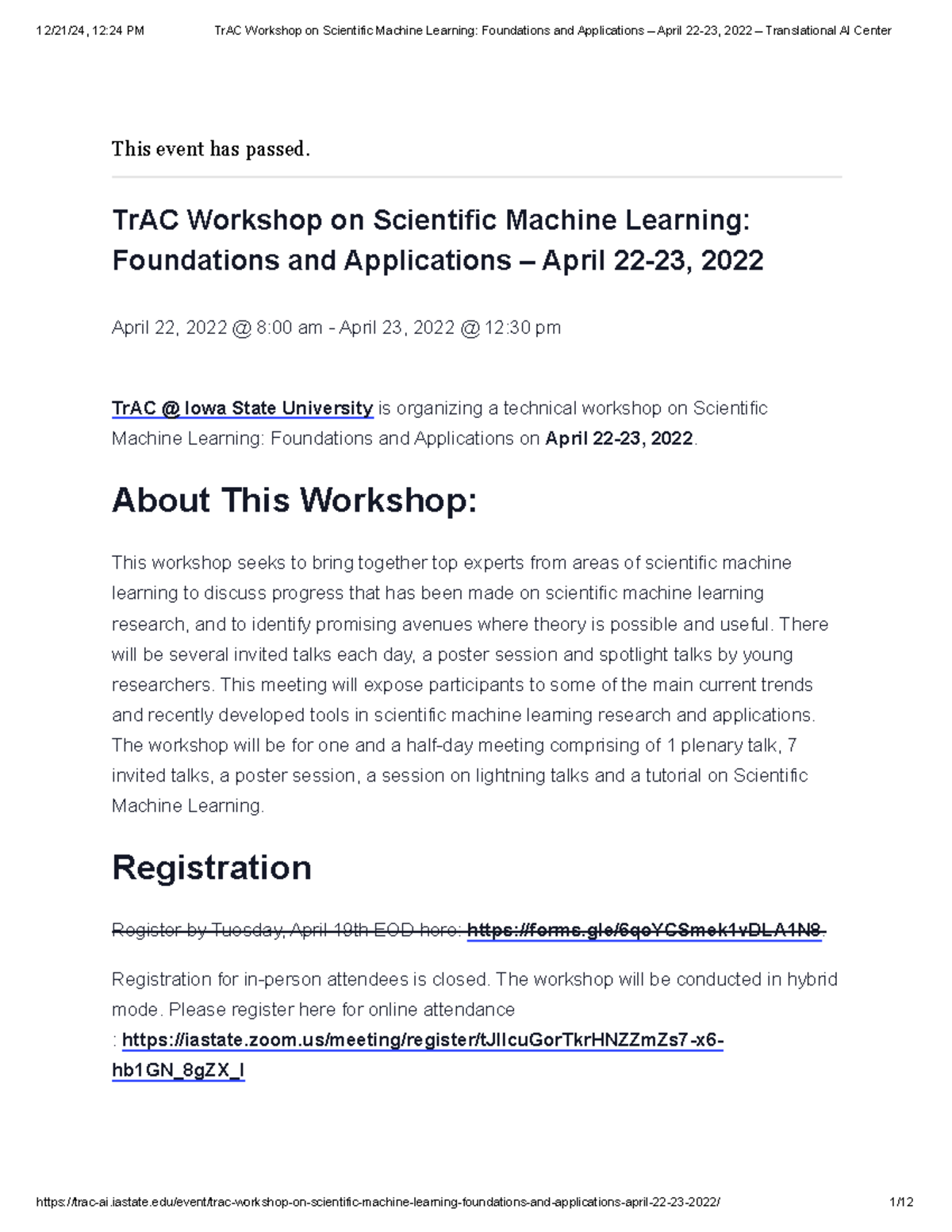 Tr AC Workshop on Scientific Machine Learning Foundations and ...