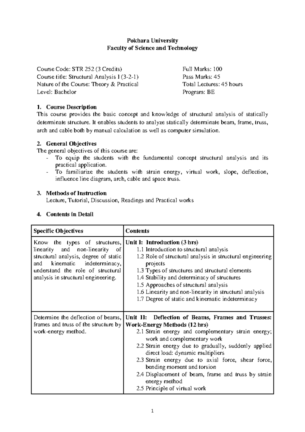Structural Analysis I Course Notes - STR 252 - Studocu
