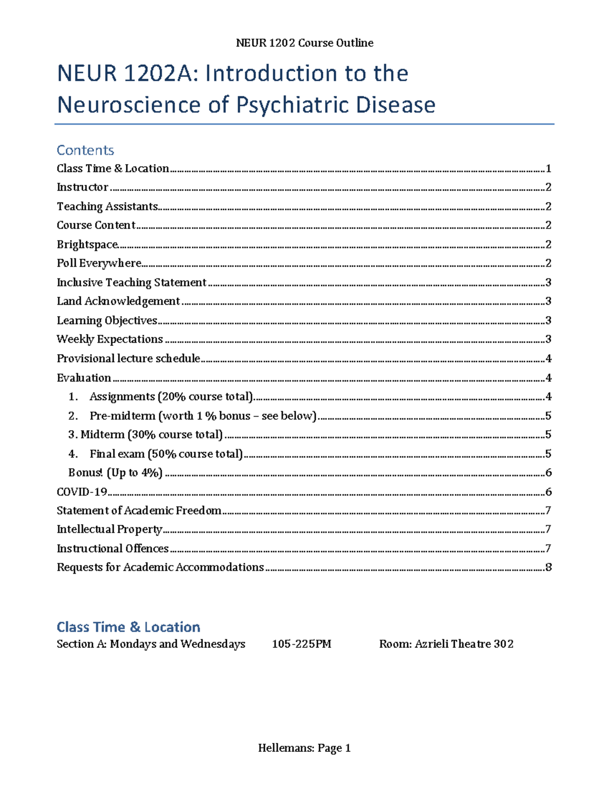 NEUR 1202A Course Outline: Introduction to Neuroscience of Psychiatric ...